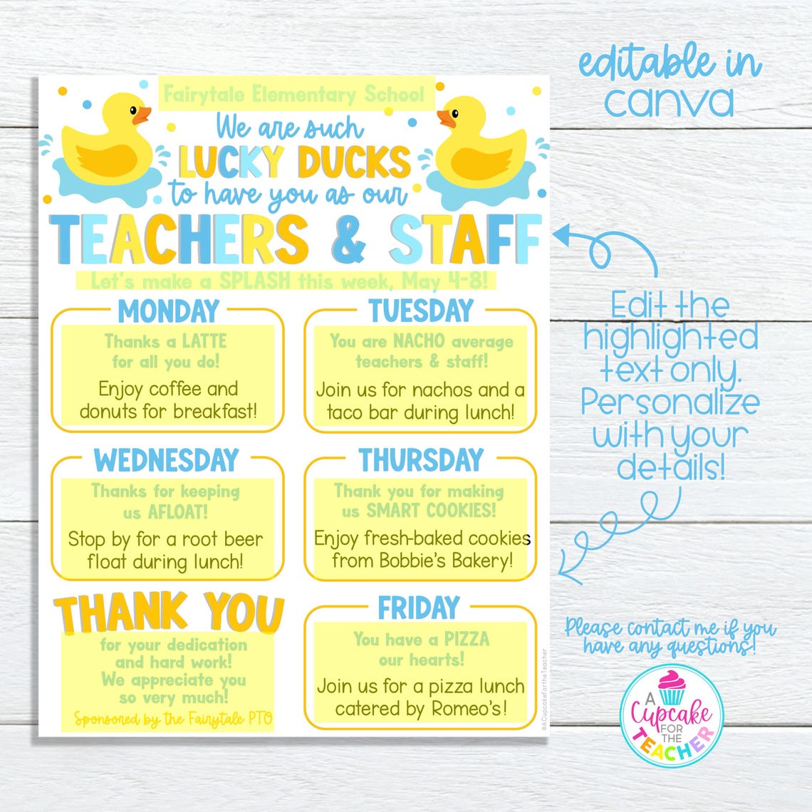 Editable Teacher Appreciation Week Flyer Template | Lucky Ducks Teacher ...