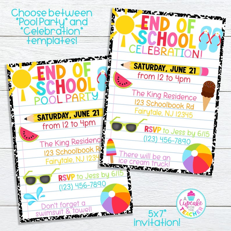 End of School Party Invitation | Editable Summer Pool Party Invite ...