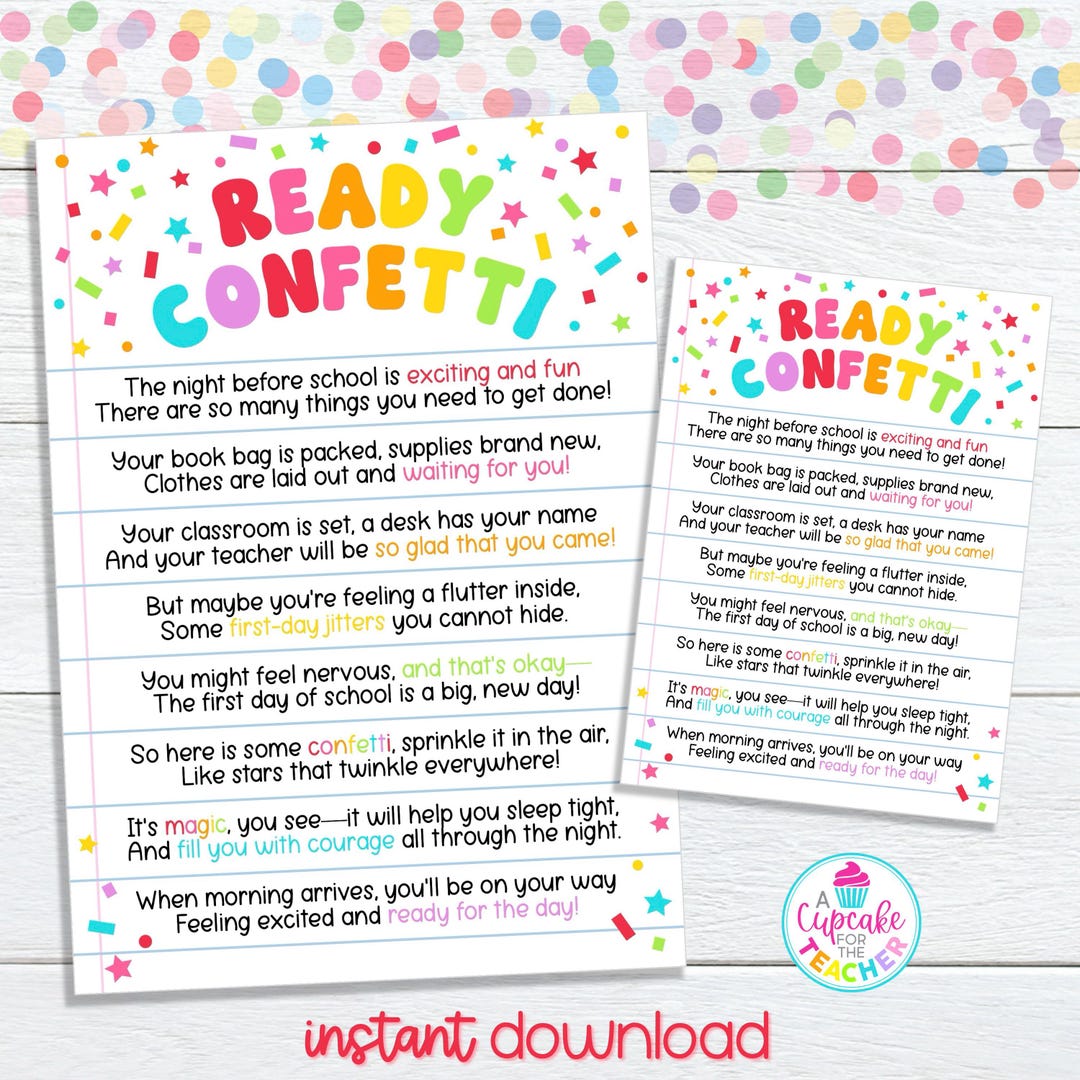 Ready Confetti First Day of School Poem | Night Before School Letter ...