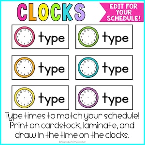 Classroom Daily Visual Schedule Cards With Editable Cards and Clocks - Etsy