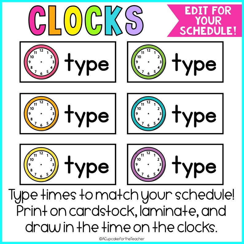 Classroom Daily Visual Schedule Cards With Editable Cards and Clocks - Etsy