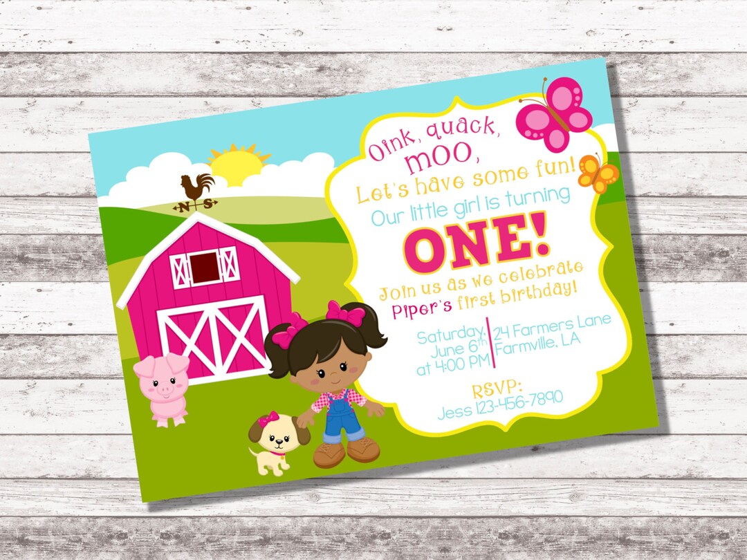 Girl's Farm Birthday Invitation | Barnyard Birthday Invitation | Farm ...