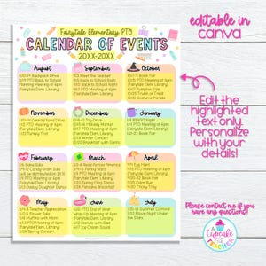 Editable PTO Calendar Flyer Template | School Event Planner | PTO PTA ...