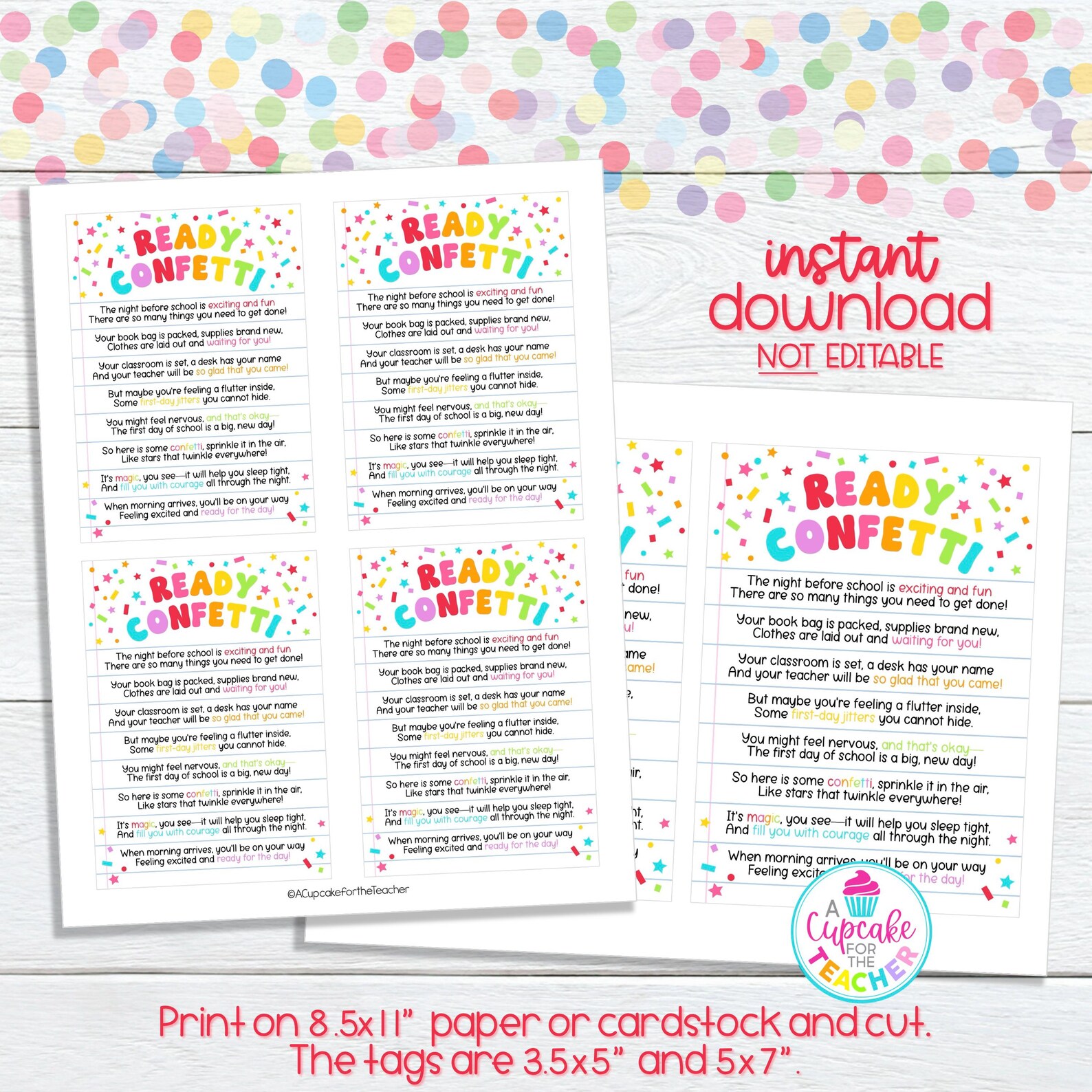 Ready Confetti First Day of School Poem | Night Before School Letter ...