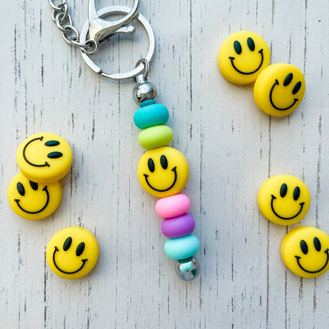 Teacher Keychain Smiley Face Silicone Bead Keychain Happy Keychain ...