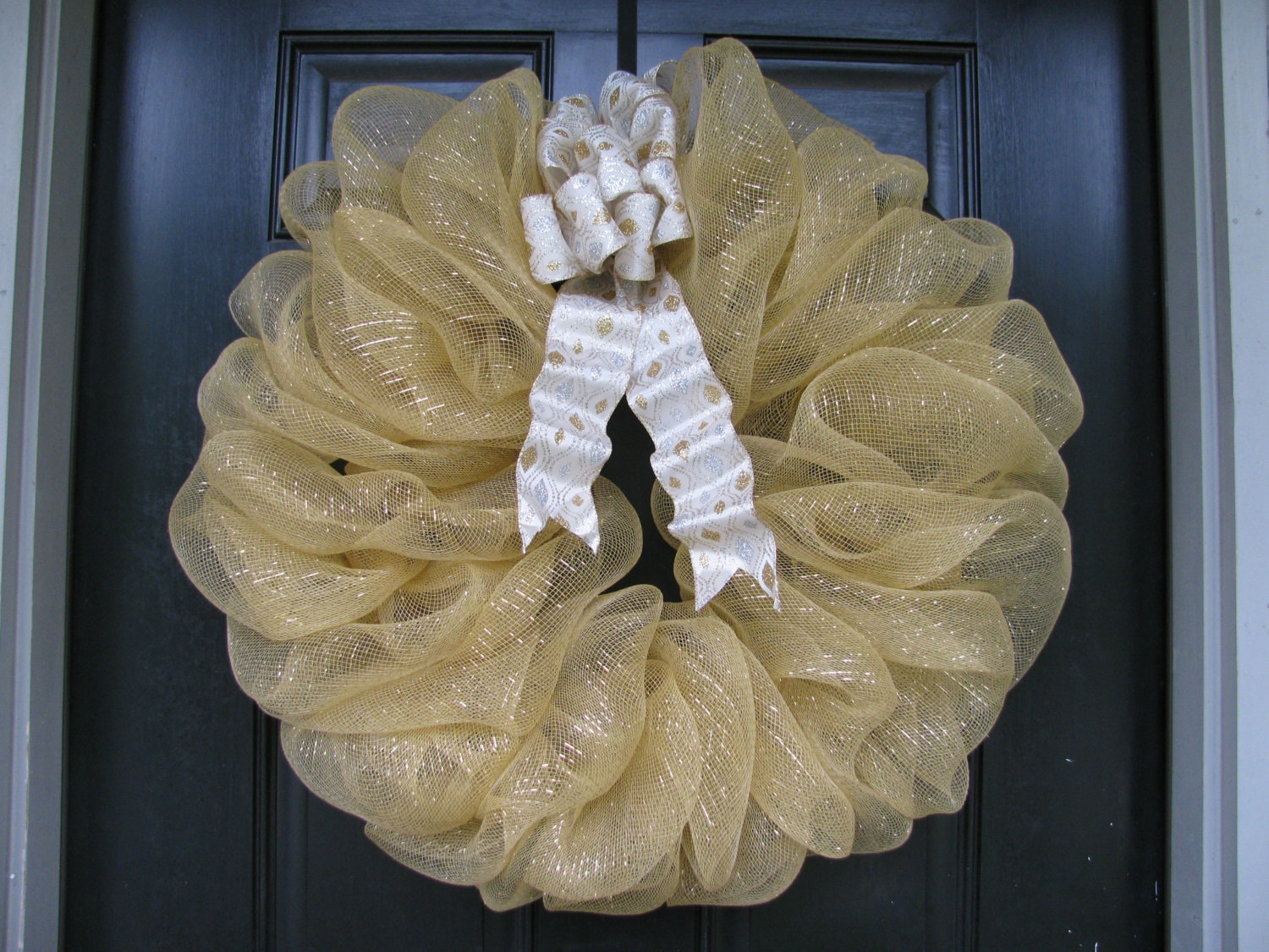 Gold Deco Mesh Christmas Wreath, Gold Deco Mesh Wreath, Christmas Deco ...