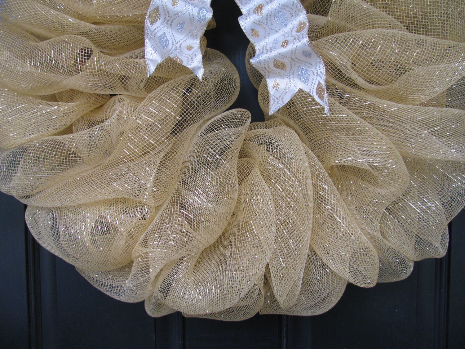 Gold Deco Mesh Christmas Wreath, Gold Deco Mesh Wreath, Christmas Deco ...