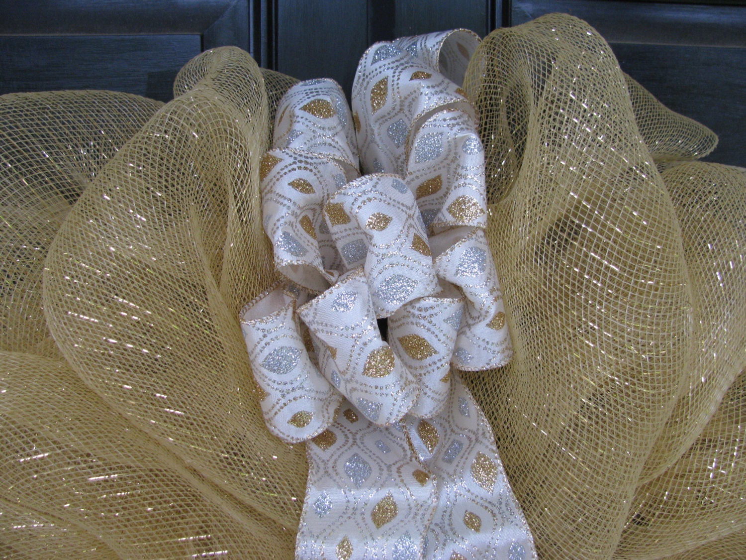 Gold Deco Mesh Christmas Wreath, Gold Deco Mesh Wreath, Christmas Deco ...