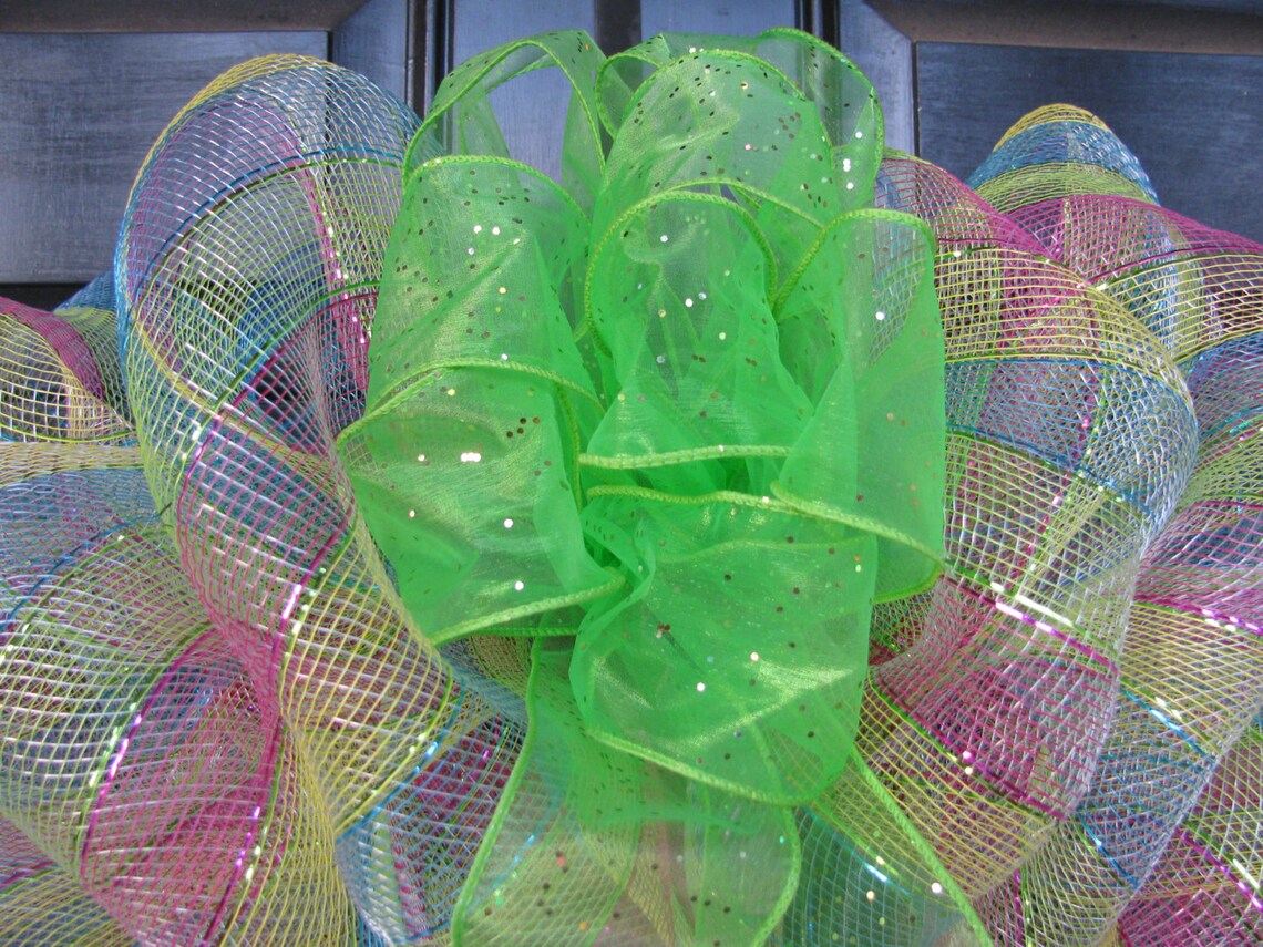Spring Deco Mesh Wreath, Deco Mesh Wreath, Summer Wreath, Spring Wreath ...