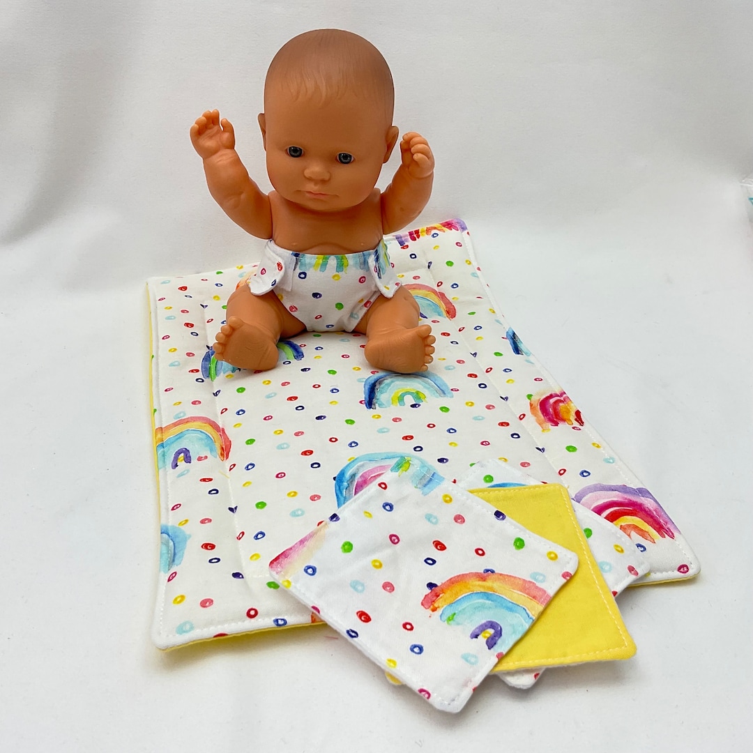 21 Cm Miniland Doll Nappy and Blanket/change Mat Rainbow Set Dolls ...