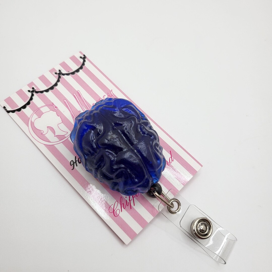BLUE BRAIN ID Holder, Epoxy Art Badge Reel - Etsy