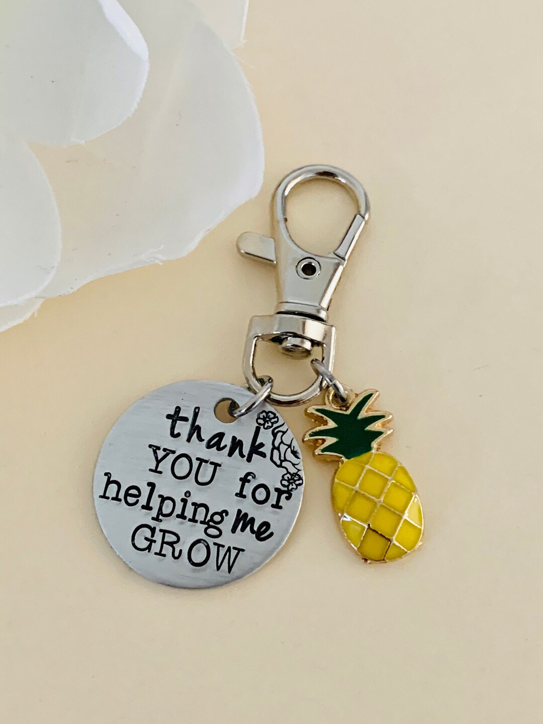 Hand Stamped Aluminum Keychain: Pineapple Charm, Teacher Mentor Gift - Etsy