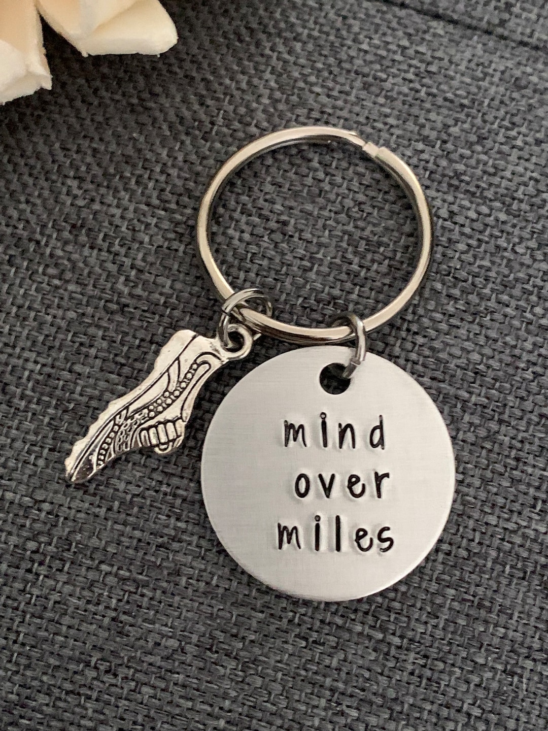 Mind Over Miles, Small Aluminum Hand Stamped Keychain, Marathon ...