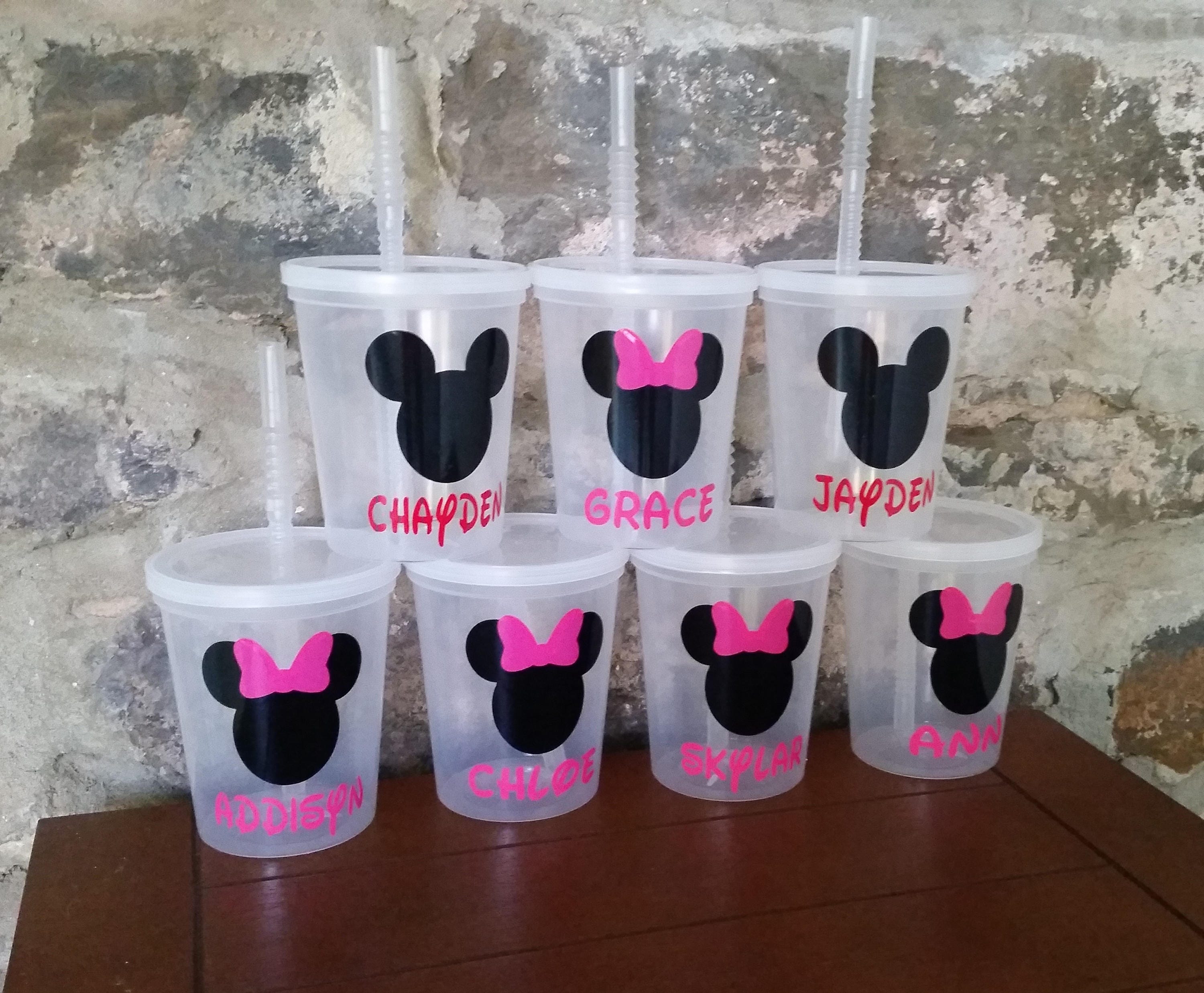 Personalized Minnie or Mickey Mouse Cups-Clear Cups with Lid | Etsy