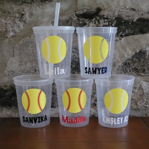Personalized Softball Cups-clear Cups With Lid and Straw-birthday Cups ...