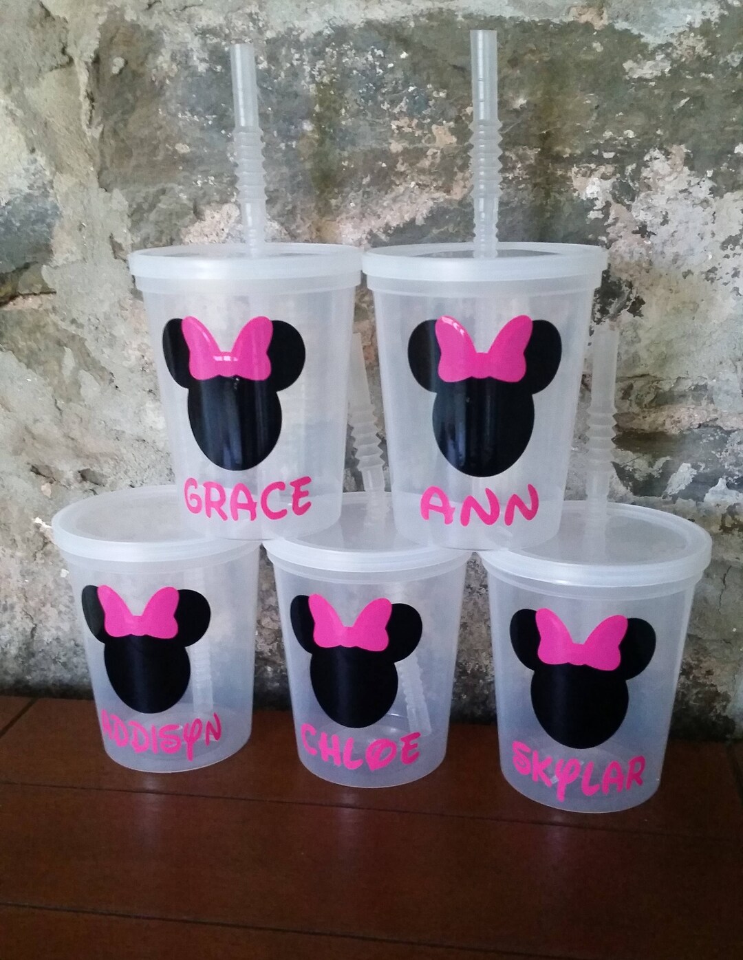 Personalized Minnie or Mickey Mouse Cups-clear Cups With Lid and Straw ...