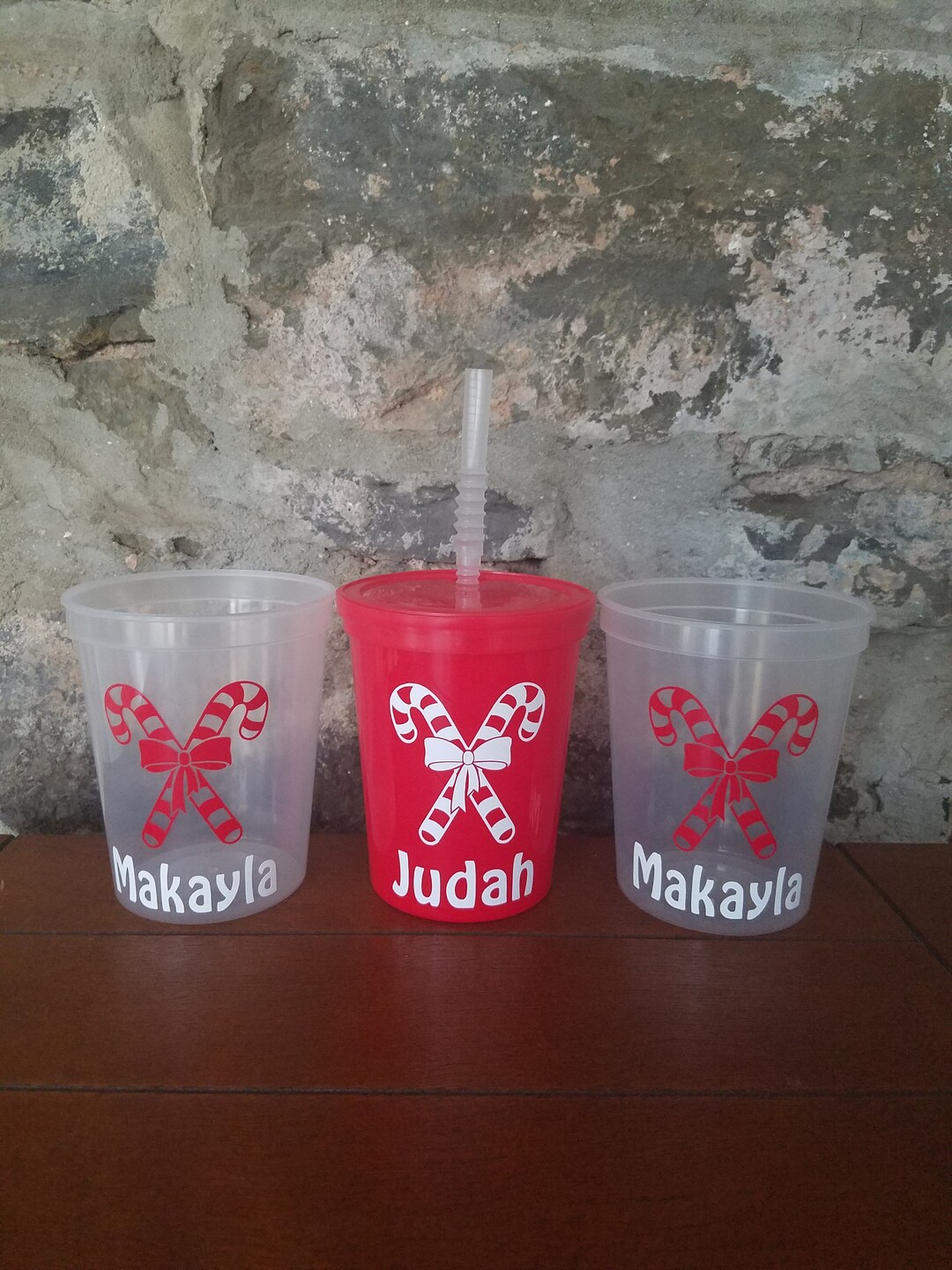 Personalized Candy Cane Cups Clear Cups With Lid and Straw - Etsy