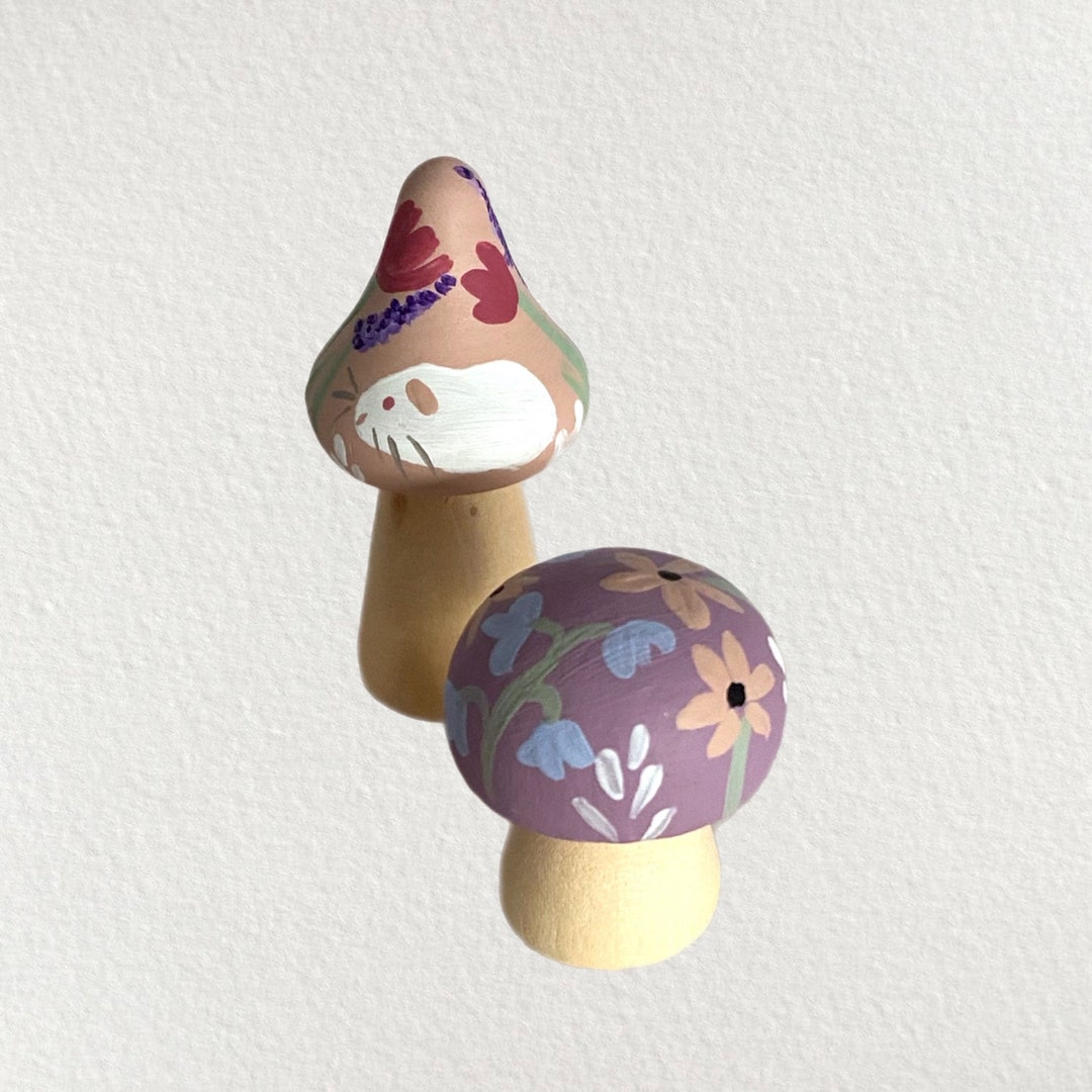 Hand Painted Tiny Toadstools, Set of 2, Guinea Pig Decor, Fairy Decor, Mushroom Decor, Shelf ...