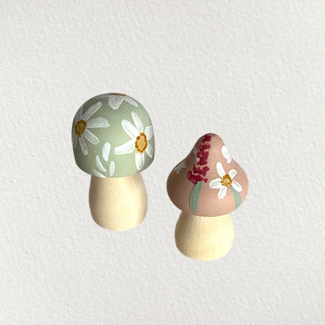 Hand Painted Tiny Toadstools Set of 2 Floral Decor Fairy - Etsy