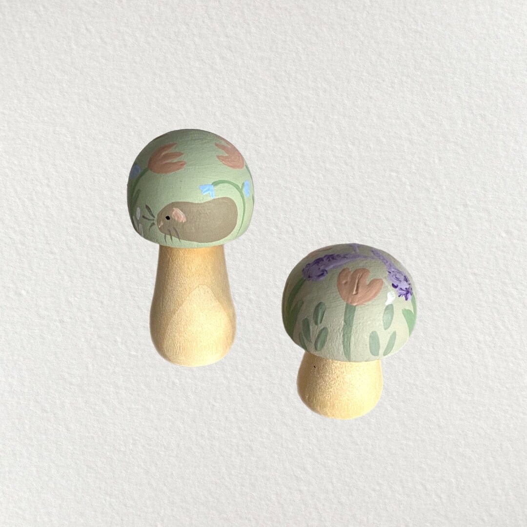 Hand Painted Tiny Toadstools, Set of 2, Guinea Pig Decor, Fairy Decor, Mushroom Decor, Shelf ...