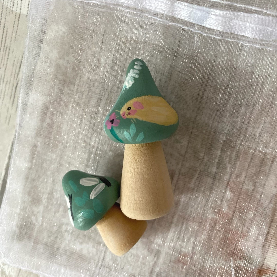 Hand Painted Tiny Toadstools, Set of 2, Guinea Pig Decor, Fairy Decor, Mushroom Decor, Shelf ...