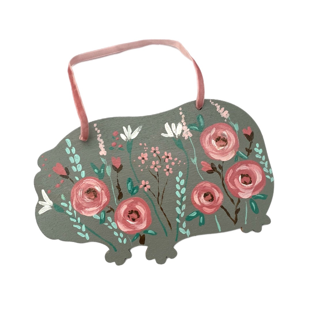 Guinea Pig Shape Sign Grey With Pink Florals - 20cm - Hand Painted - Etsy