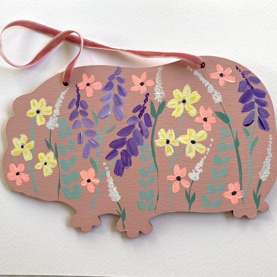 Guinea Pig Shape Sign Pink With Mixed Colour Florals 20cm Home Decor ...