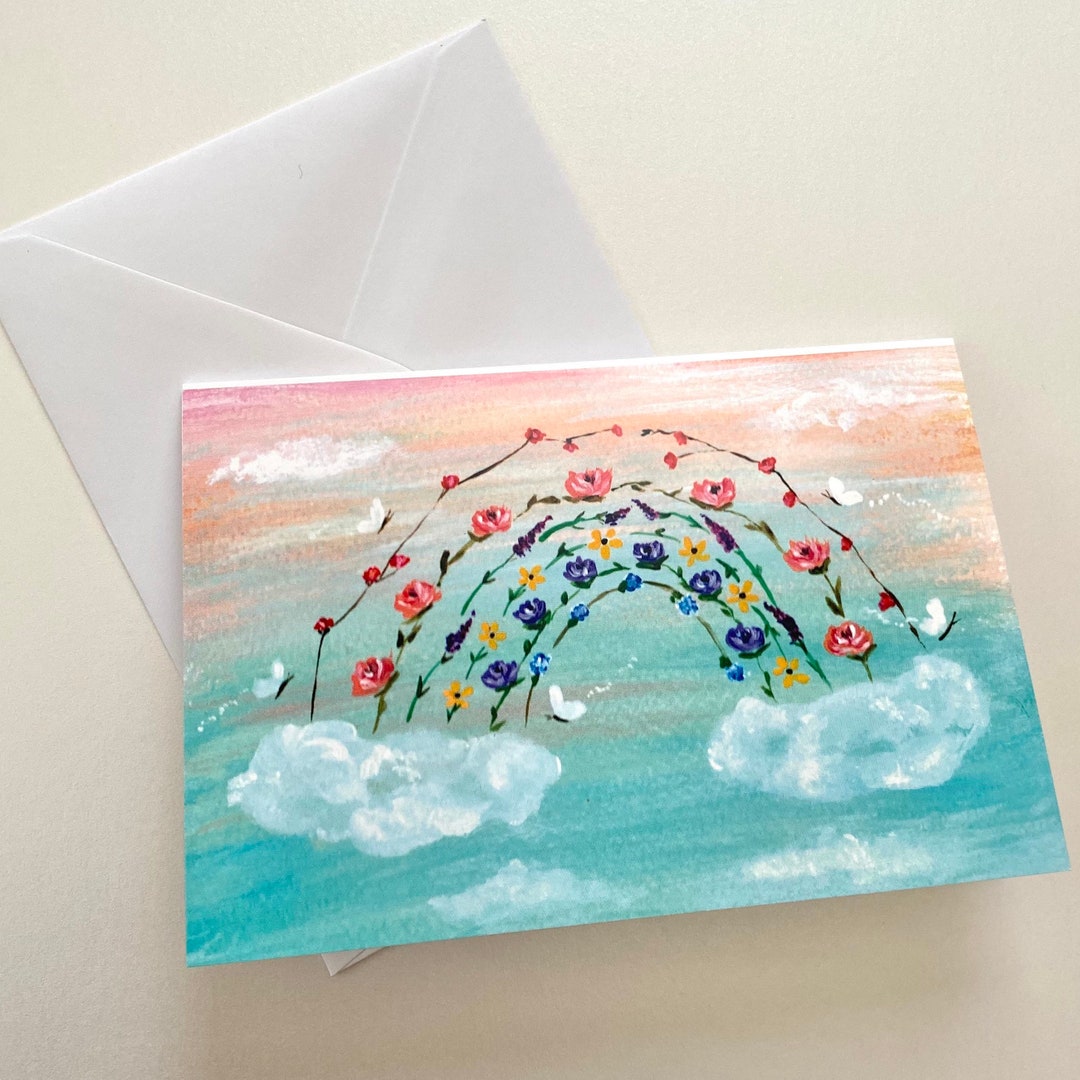 Card Rainbow Floral Design, Rainbow Bridge, Blank Inside for Own ...