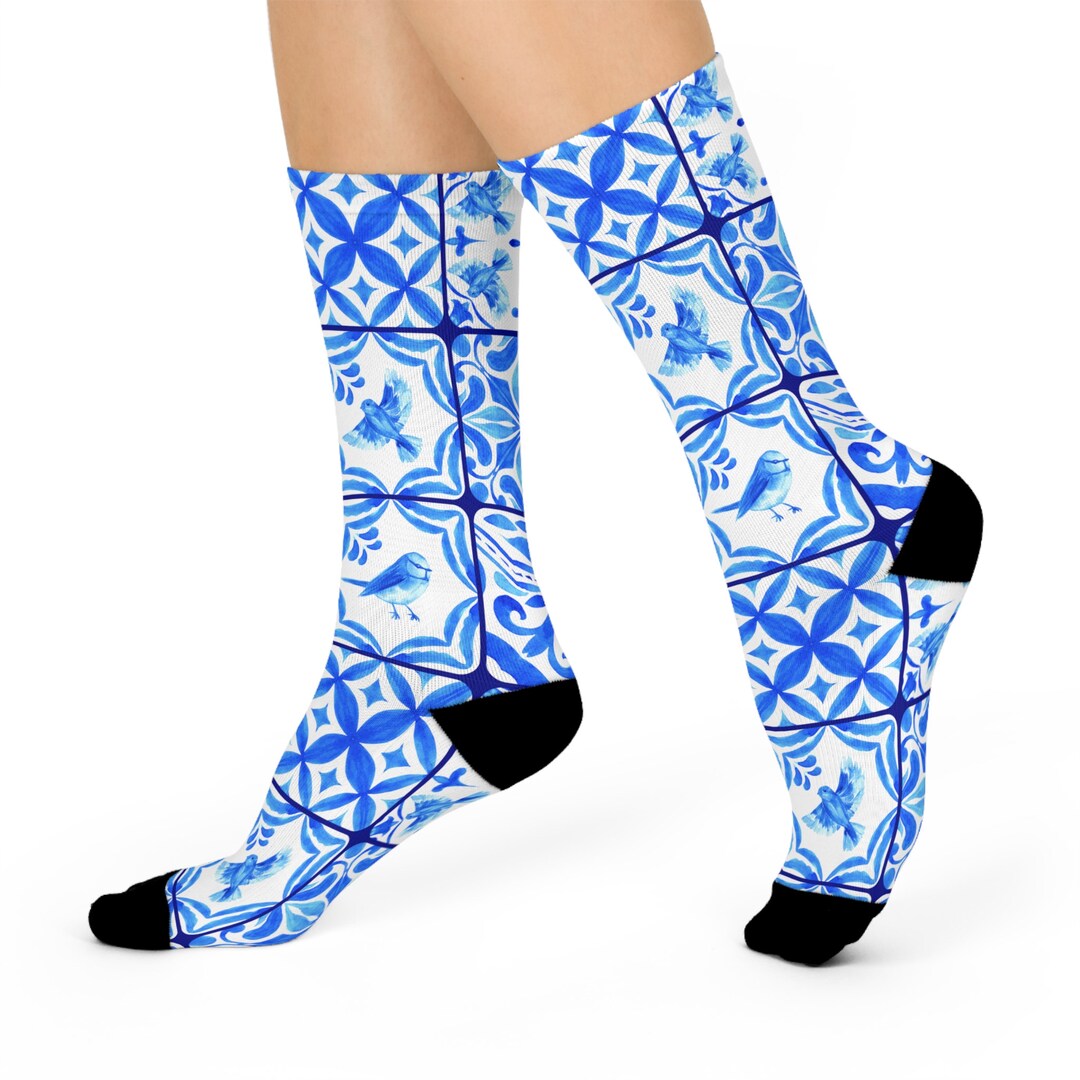 Azulejo Portuguese Tile Cushioned Crew Socks| Portugal Pattern ...