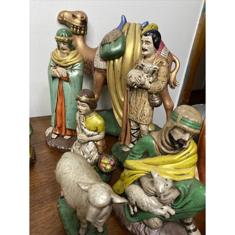 Vintage Ceramic Nativity Set Holland Mold 18 Pc Hand Painted Glaze ...