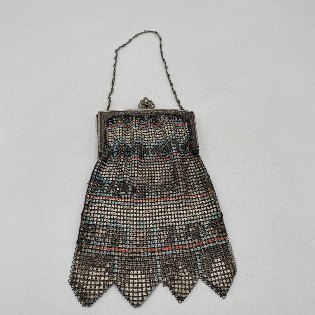 1920's Antique Metal Mesh Dresden Flapper Purse Art Deco Orange Blue ...
