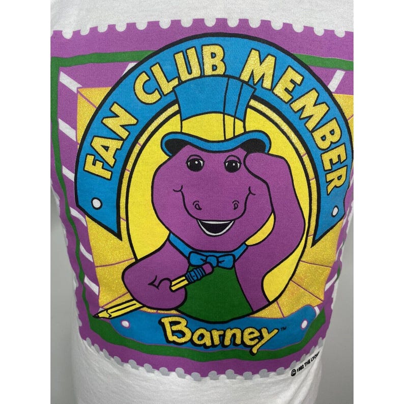 Vintage Barney Dinosaur Fan Club Member HTF Adult T Shirt L Single ...