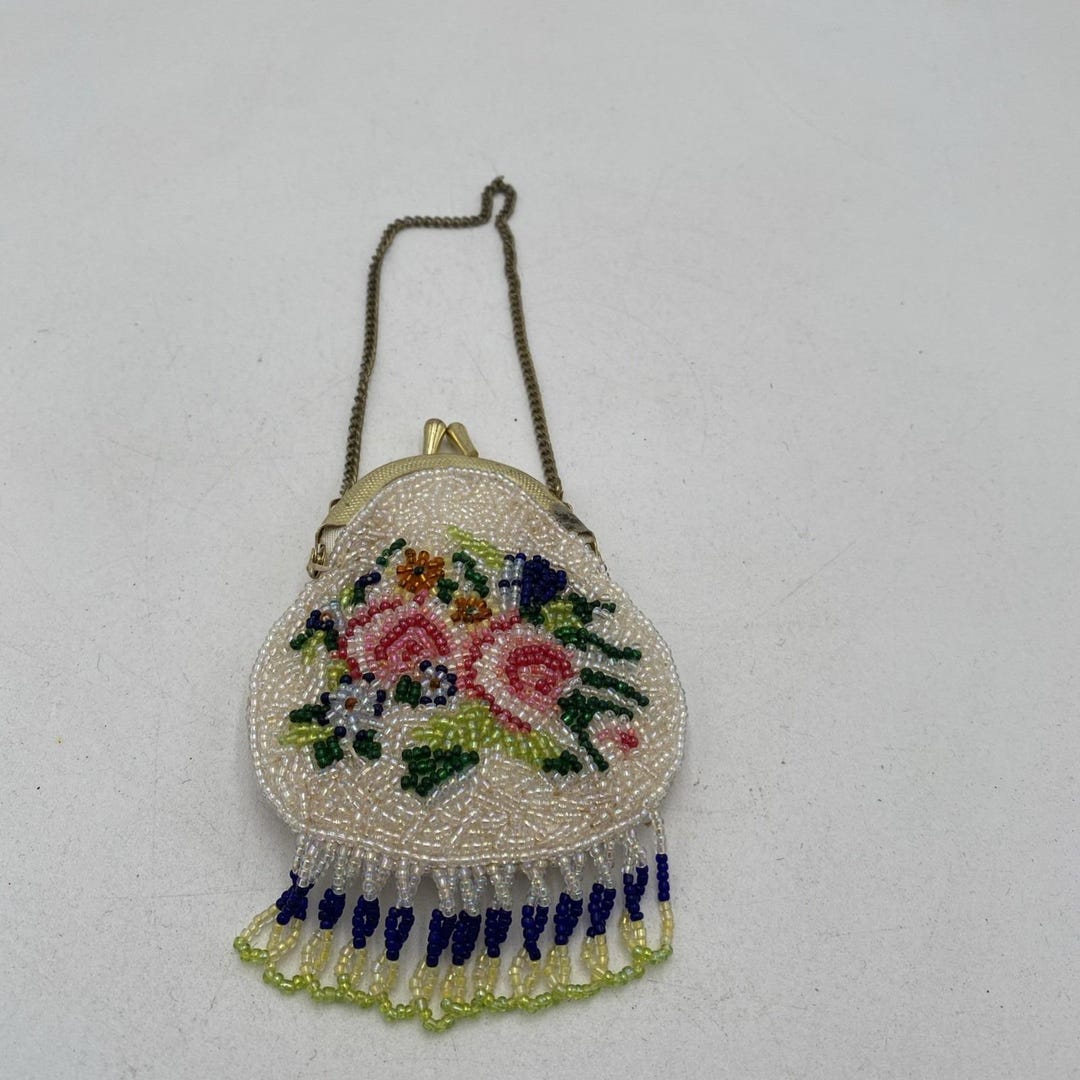 Antique 1920s Beaded Flapper Bag Art Deco Purse Metal Frame Chain ...