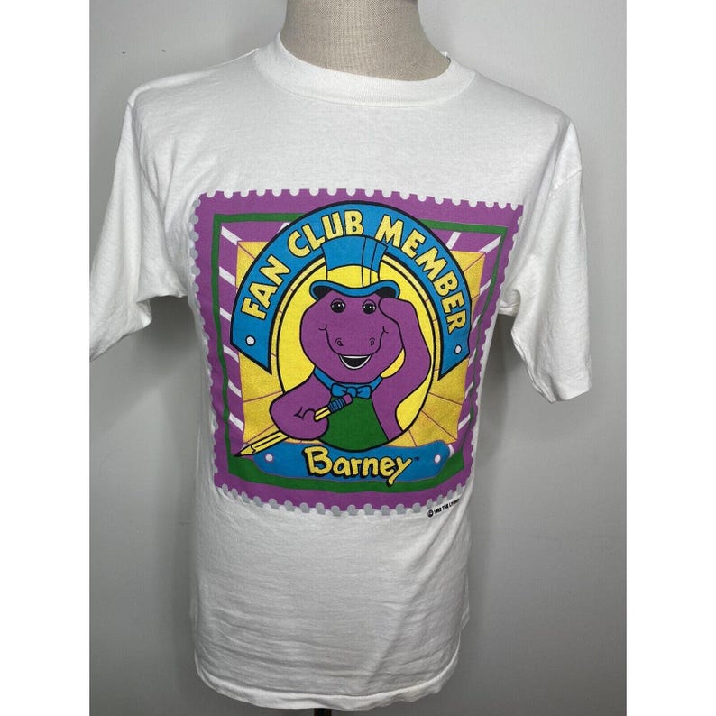 Vintage Barney Dinosaur Fan Club Member HTF Adult T Shirt L Single ...