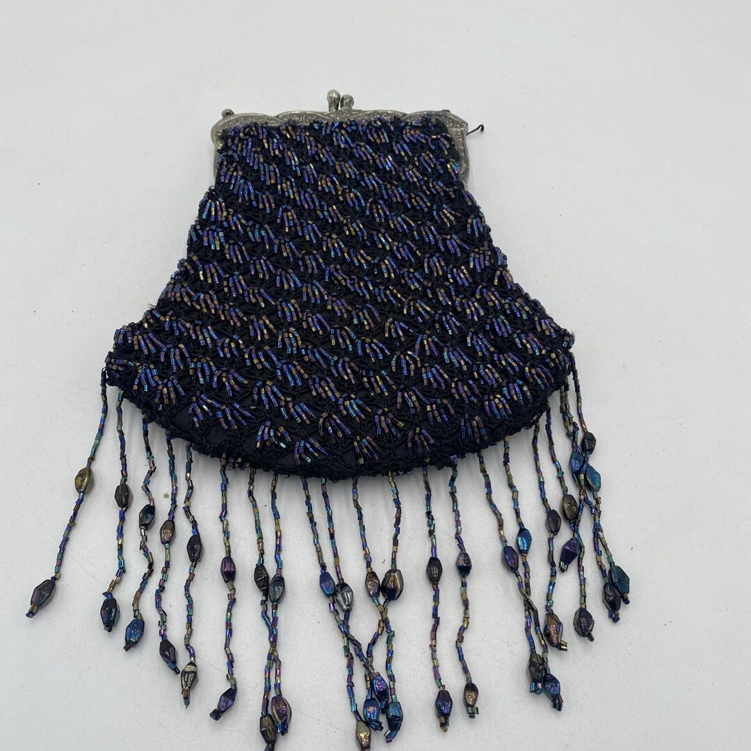 1920s Antique Beaded Dresden Flapper Bag Art Deco Black Iridescent ...