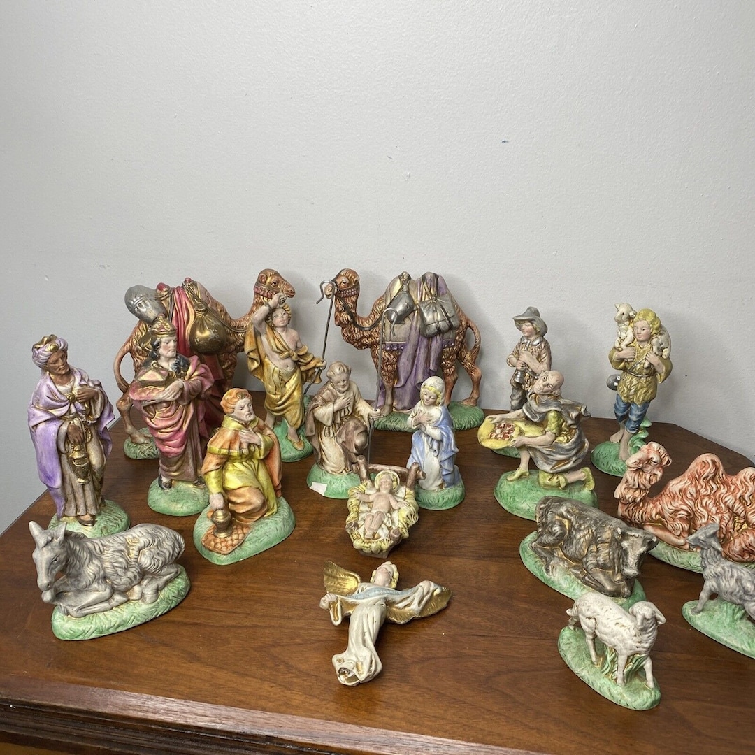 Vintage Ceramic Nativity Set Atlantic Mold 18 Pc Hand Painted Glaze - Etsy