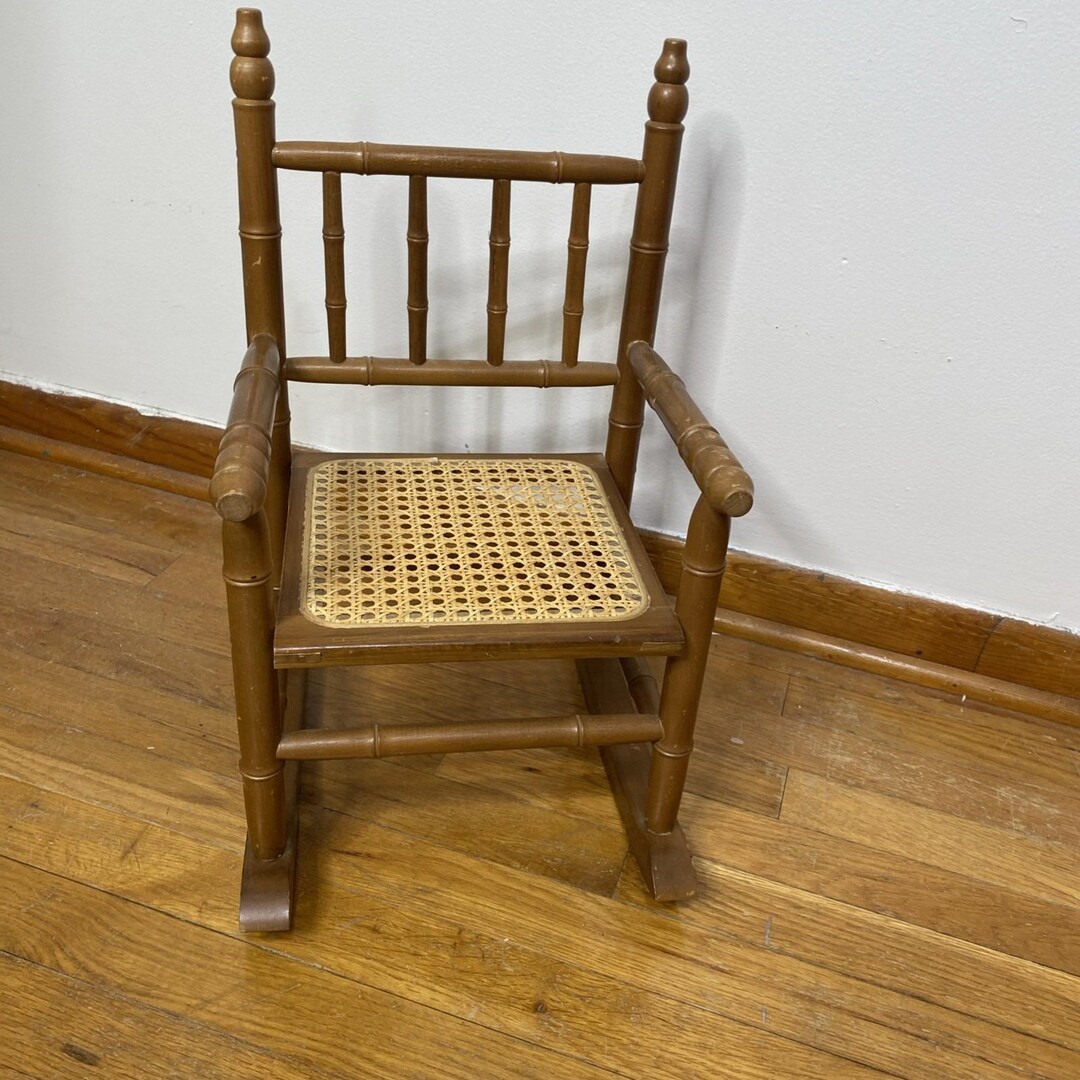 Vintage Child's Cane Seat Rocking Chair Enesco Wood Doll Childrens Kids ...