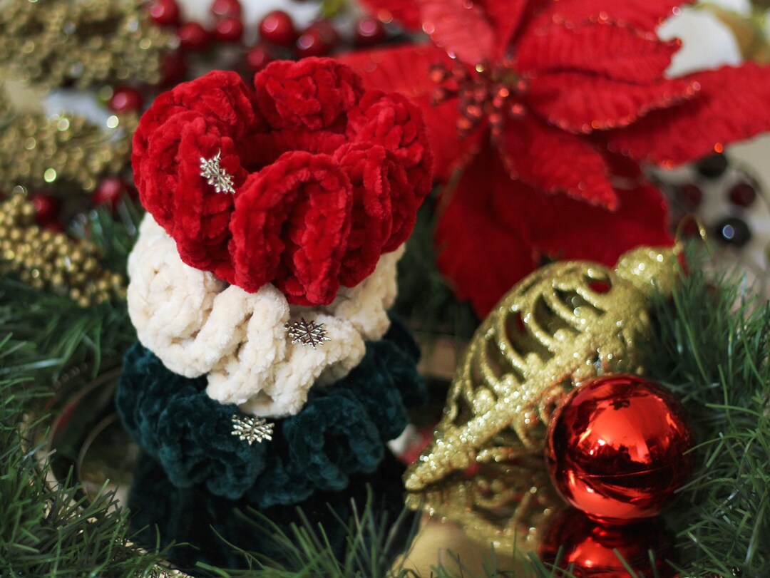 Christmas Holiday Velvet Crochet Scrunchie Sets - Etsy