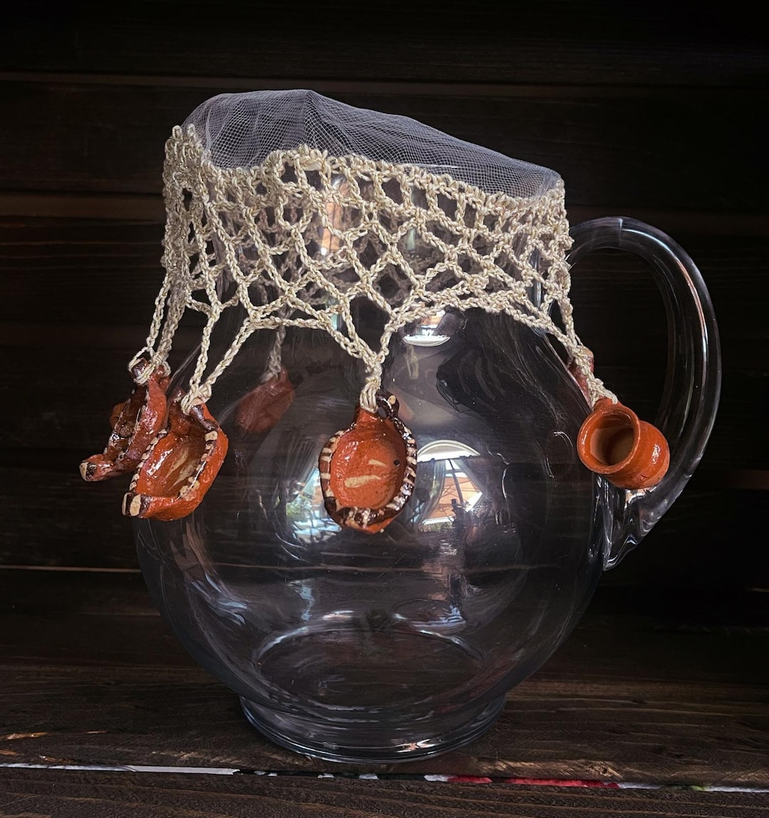 Mexican Mini Jarritos Beige With Gold Mesh Screen Food Protector|fly ...