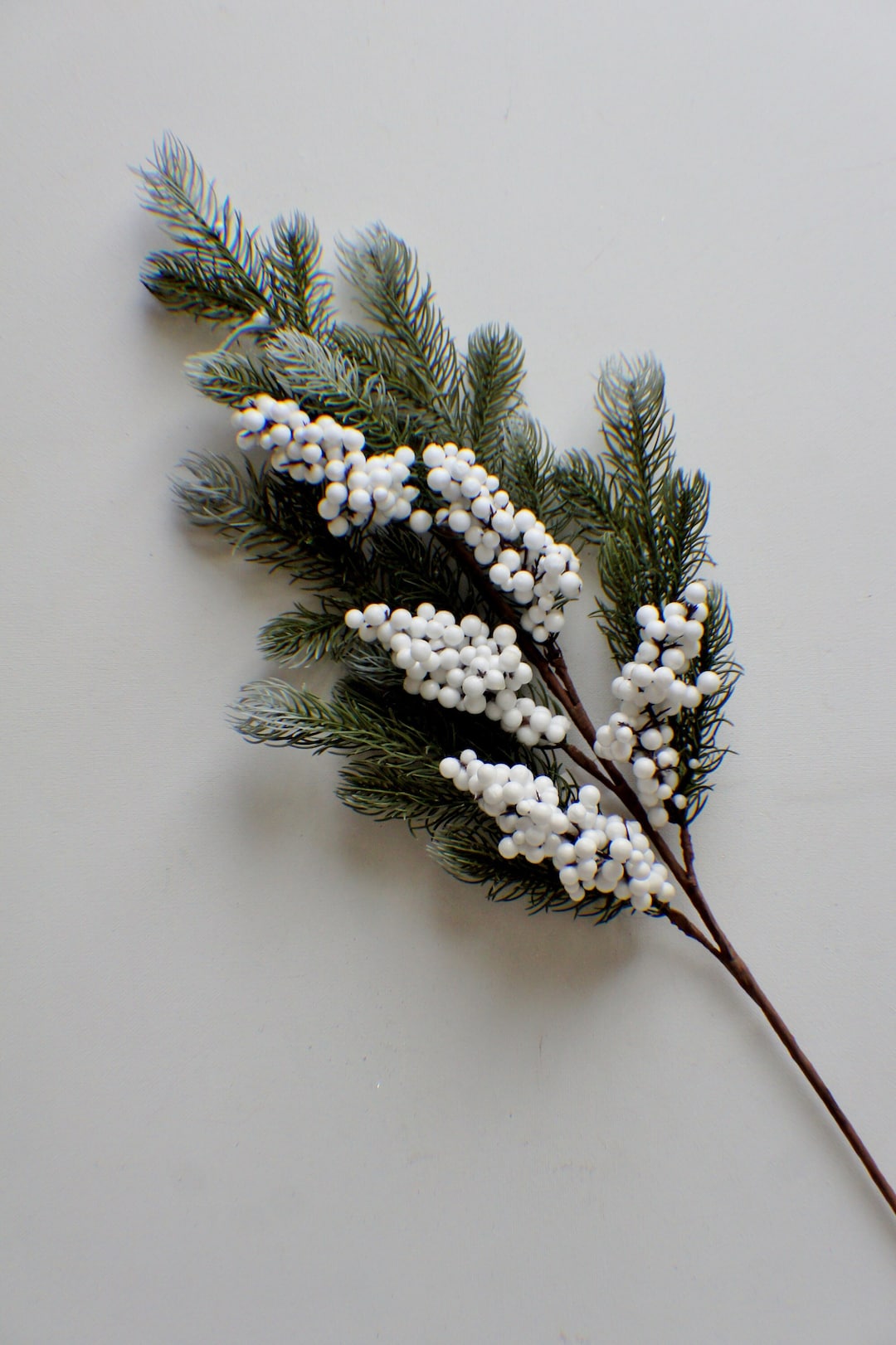 White Berries and Pine Stem, Winter Branch, Vase Filler, Christmas ...