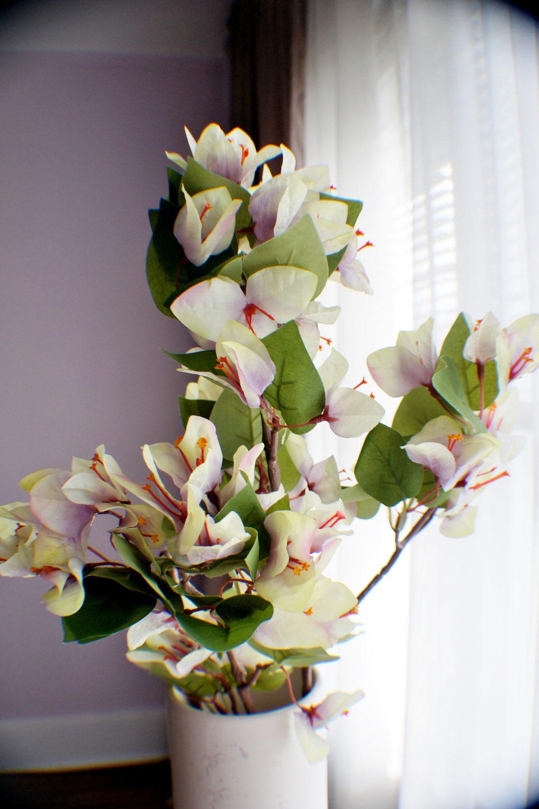 25" Silk Bougainvillea Spray, Branch, Green Lavender Bougainvillea ...