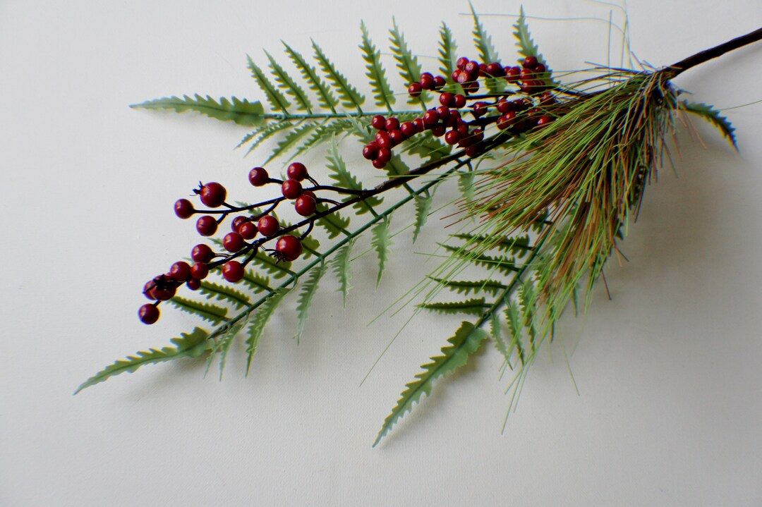 22" Red Berry Pine Weather Resistant Spray, Berry Stem, Vase Filler ...