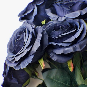 9 Navy Blue Roses Bunch, Dark Blue Silk Artificial Flowers, DIY Wedding ...