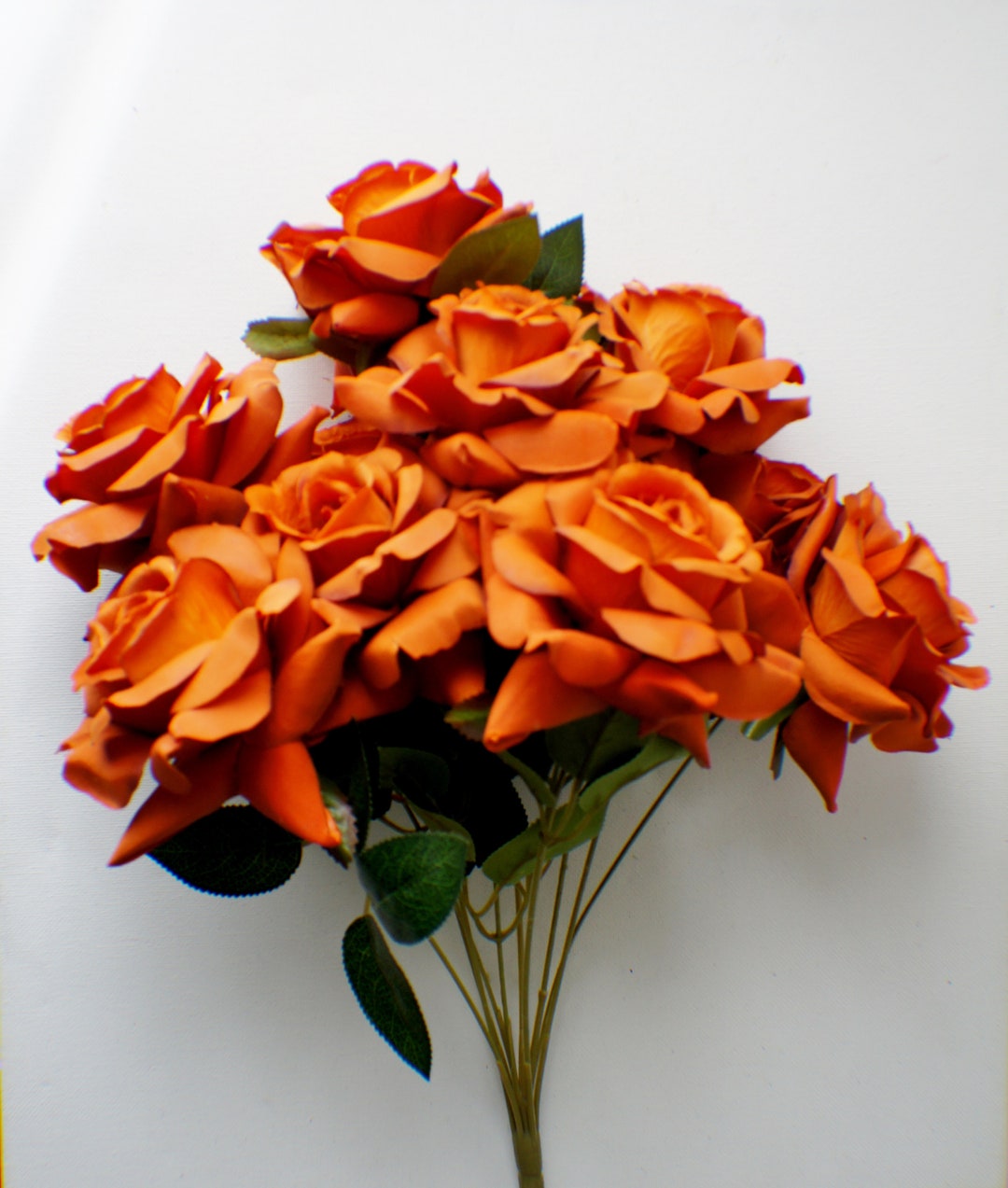 9 Orange Roses Bunch, Rustic Orange Silk Artificial Flowers, DIY ...