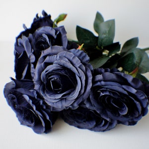 9 Navy Blue Roses Bunch Dark Blue Silk Artificial Flowers - Etsy