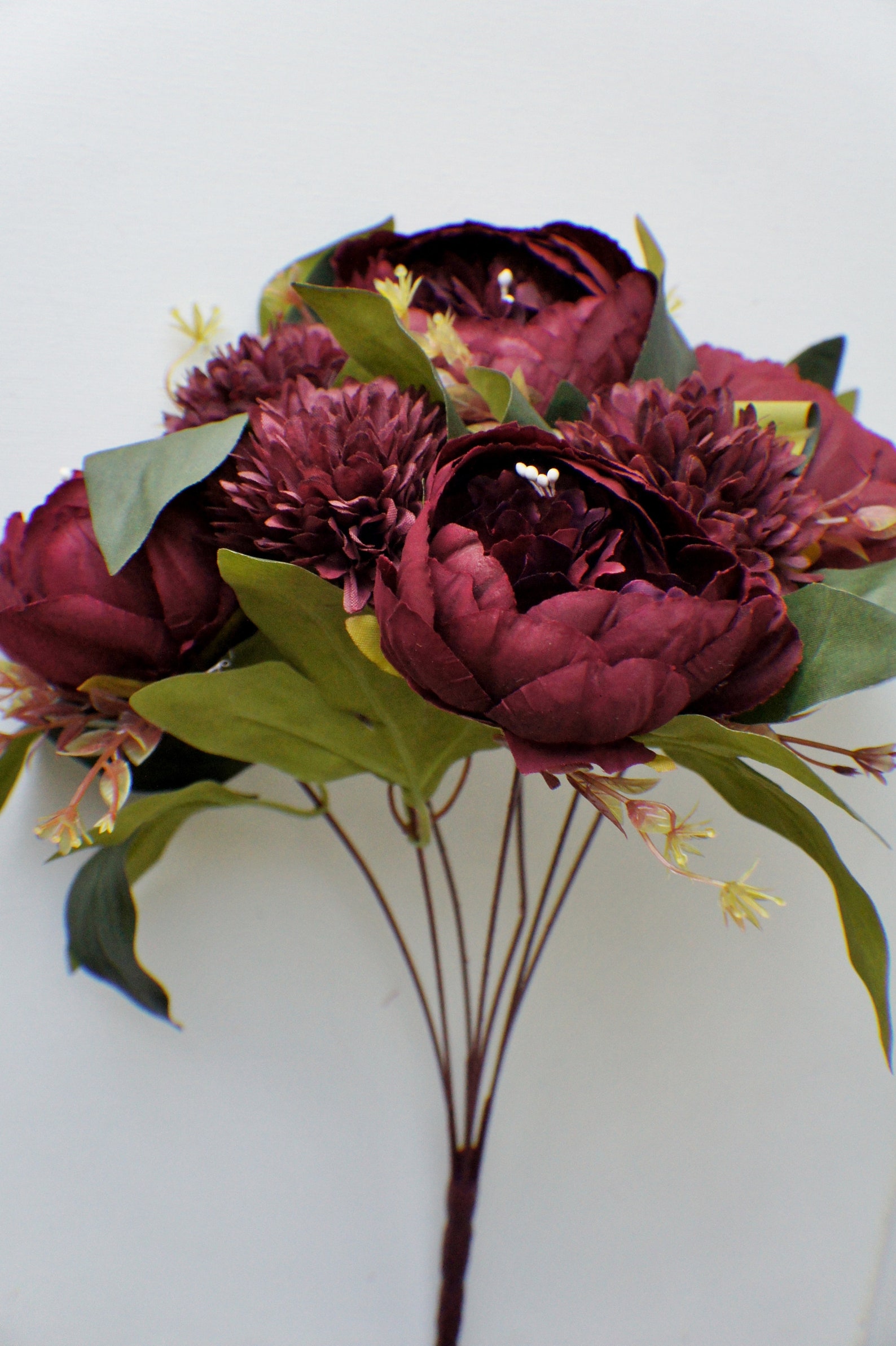Bordeaux Peony Bunch, Maroon Wine Silk Artificial Flowers, DIY Wedding ...