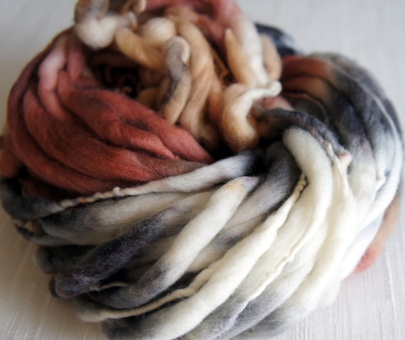 SALE Handspun Yarn Thick and Thin Yarn French Merino Art Yarn Knitting Supplies Crochet Supplies Thick N Thin Gray and Brown Etsy