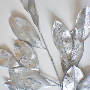 Silver Magnolia Spray, Silver Floral Spray Metallic Shiny Leaf Spray ...