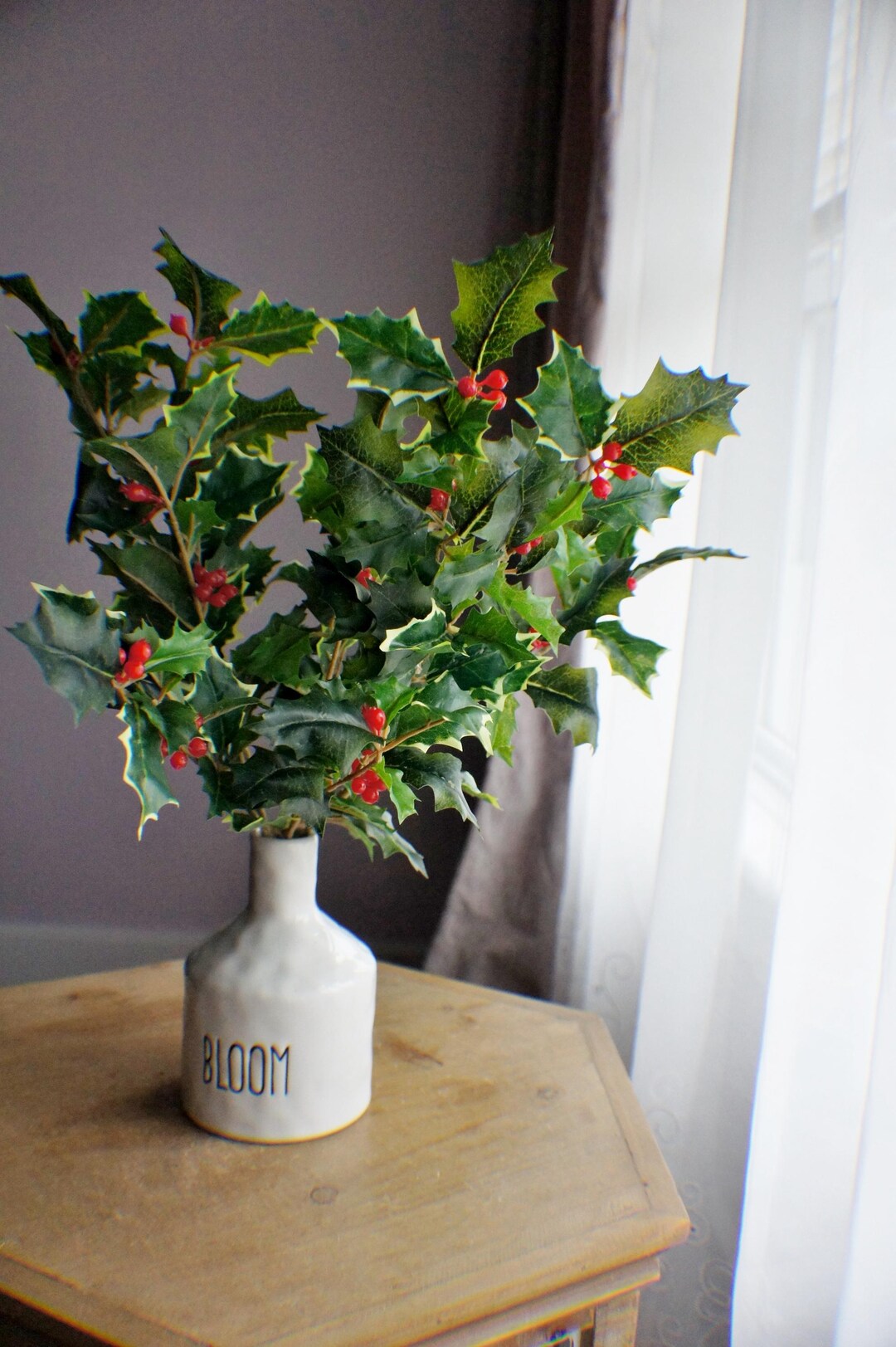 Holly Berry Bush, Christmas Floral Spray Green Spray Spray, Christmas ...