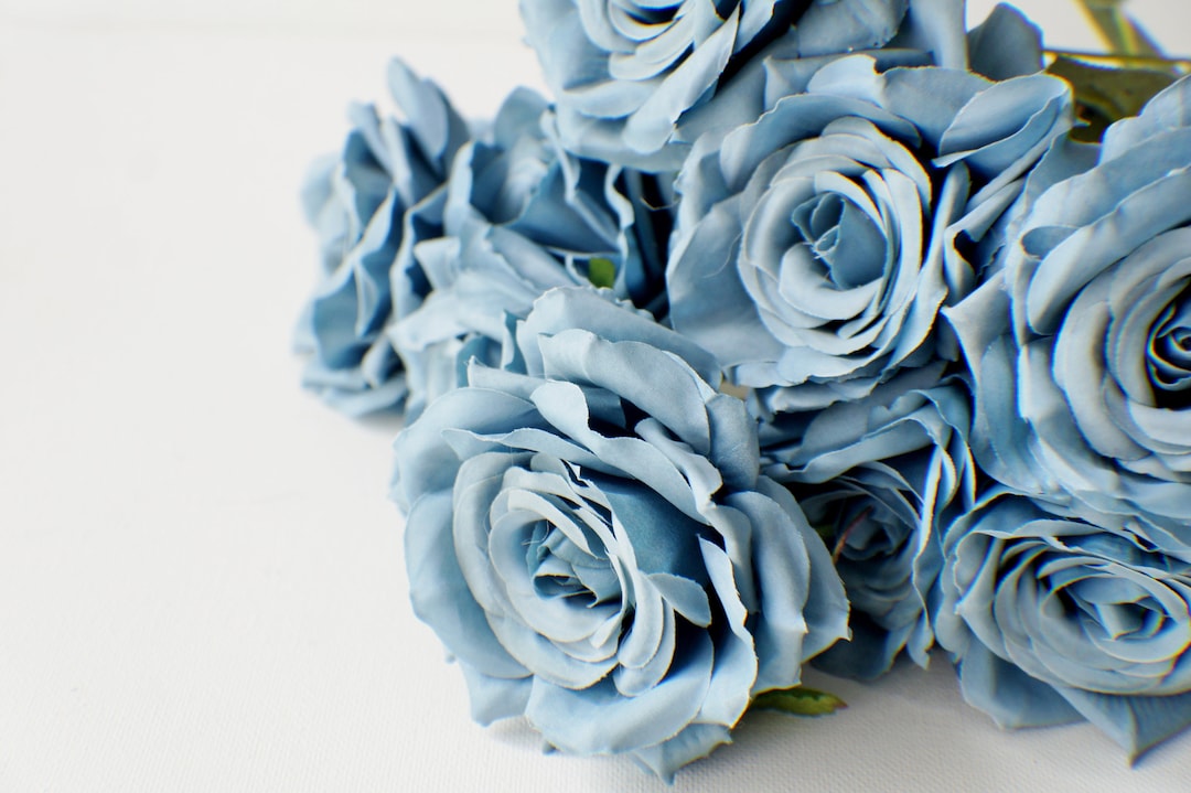 9 Dusty Blue Roses Bunch, Dusty Lavender Silk Artificial Flowers, DIY ...